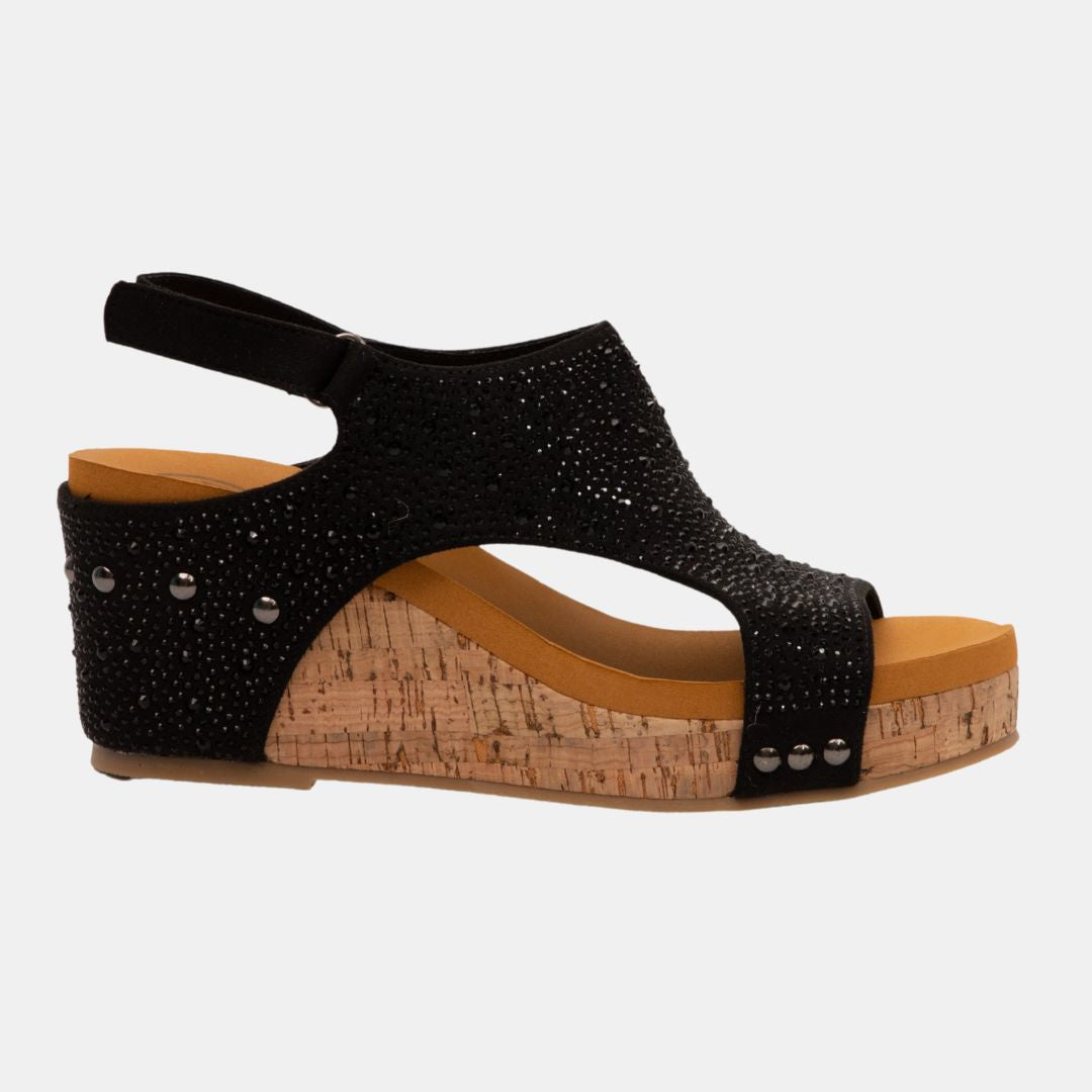 Barbara Crystal Slingback Wedge – Rhinestone Cork Platform in 3 Colors ...